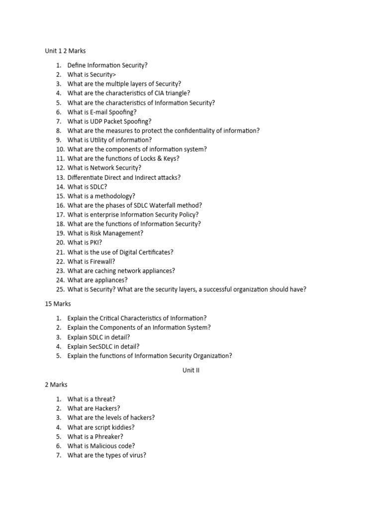 Unit 1 2 Marks | PDF | Security | Computer Security