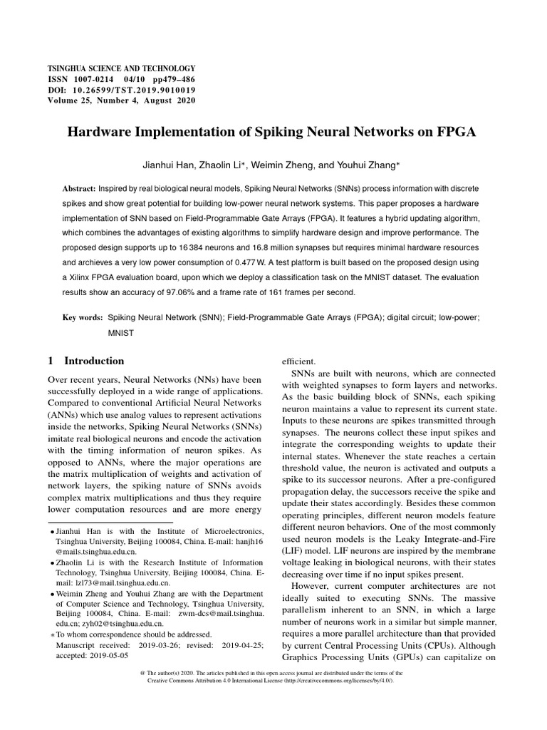 Han 2020 Hardware Implementation of Spiking Neural Networks On FPGA | PDF | Artificial Neural ...