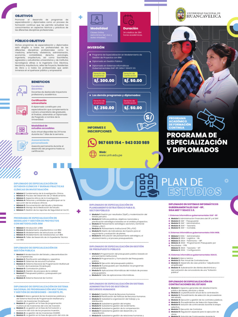 Tríptico Programa de Especialización Diplomados UNH | PDF | Presupuesto | Planificación