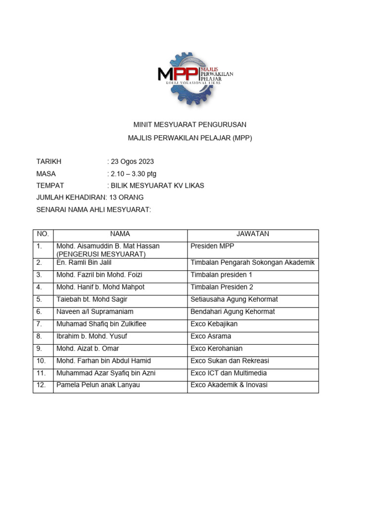 Dokumen - Tips - Minit Mesyuarat MPP | PDF