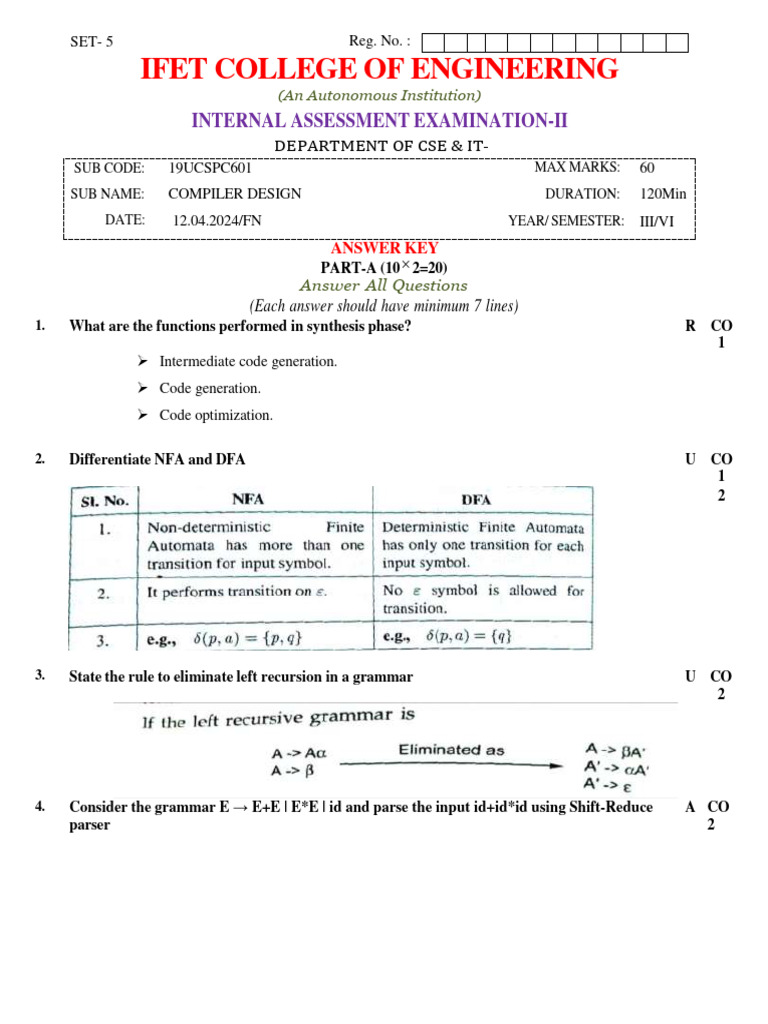 CD Model Set-5 Answer Key | Download Free PDF | String (Computer Science) | Parsing