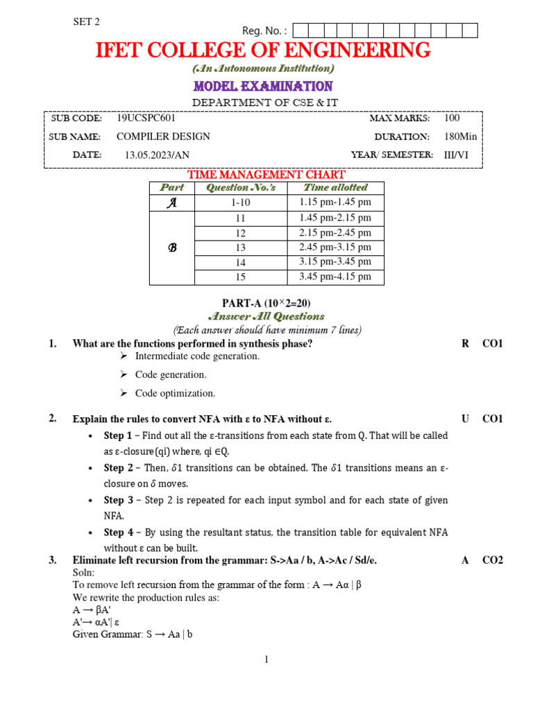 CD Model Set - 2 Answer Key | PDF | Compiler | Pointer (Computer Programming)