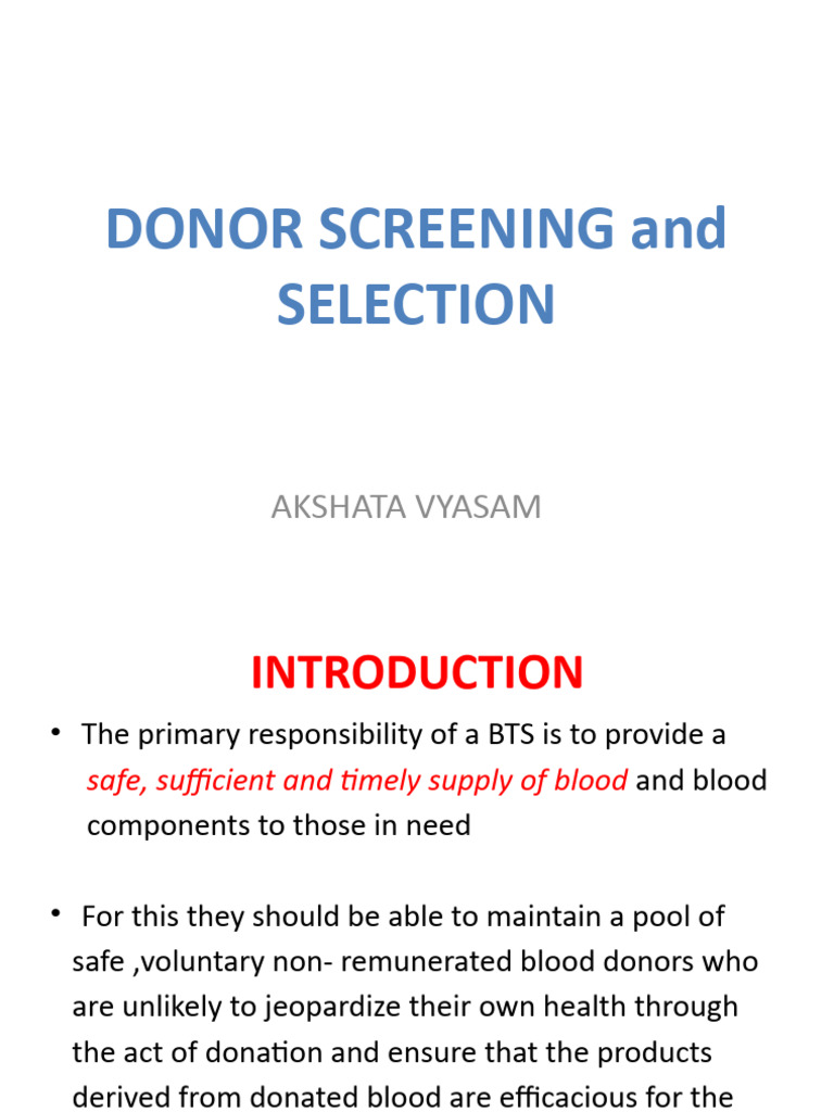Blood Donor Screening and Selection Guide | PDF | Blood Donation | Vaccines