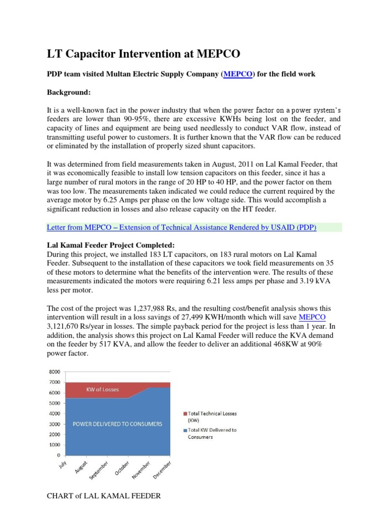 LT Capacitor Intervention at MEPCO | PDF | Capacitor | Physical Universe