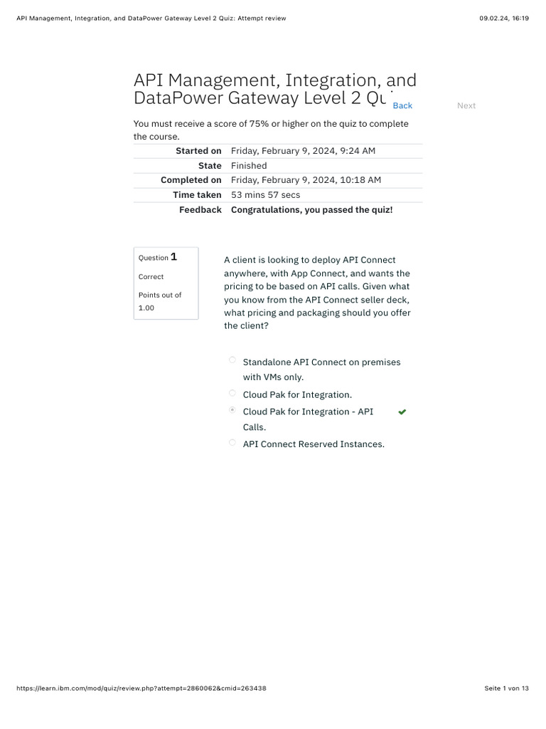 API Management, Integration, and DataPower Gateway Level 2 Quiz Attempt Review | PDF | Cloud ...