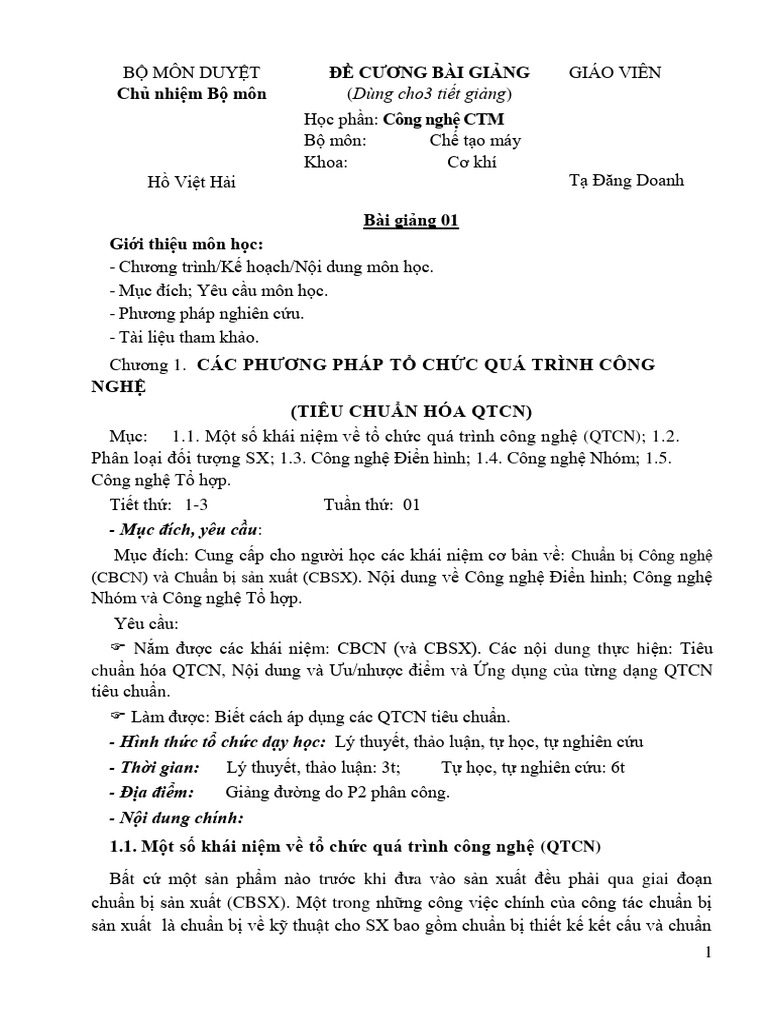 De Cuong Bai Giang CN Che Tao May | PDF