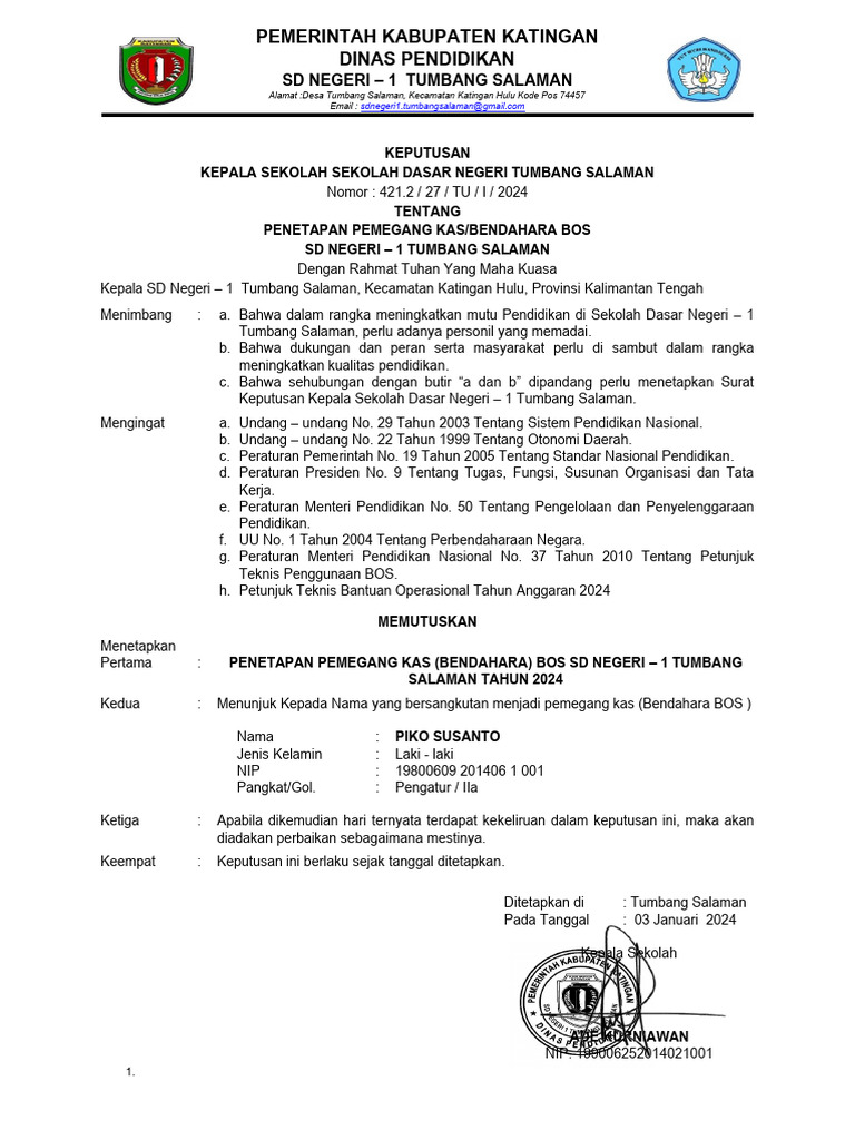 SK Bendahara BOS 2024 | PDF