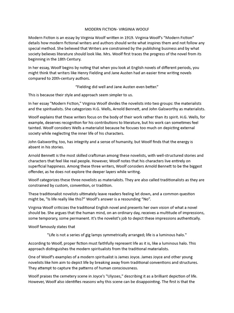 MODERN FICTION | PDF | Virginia Woolf | Novelists
