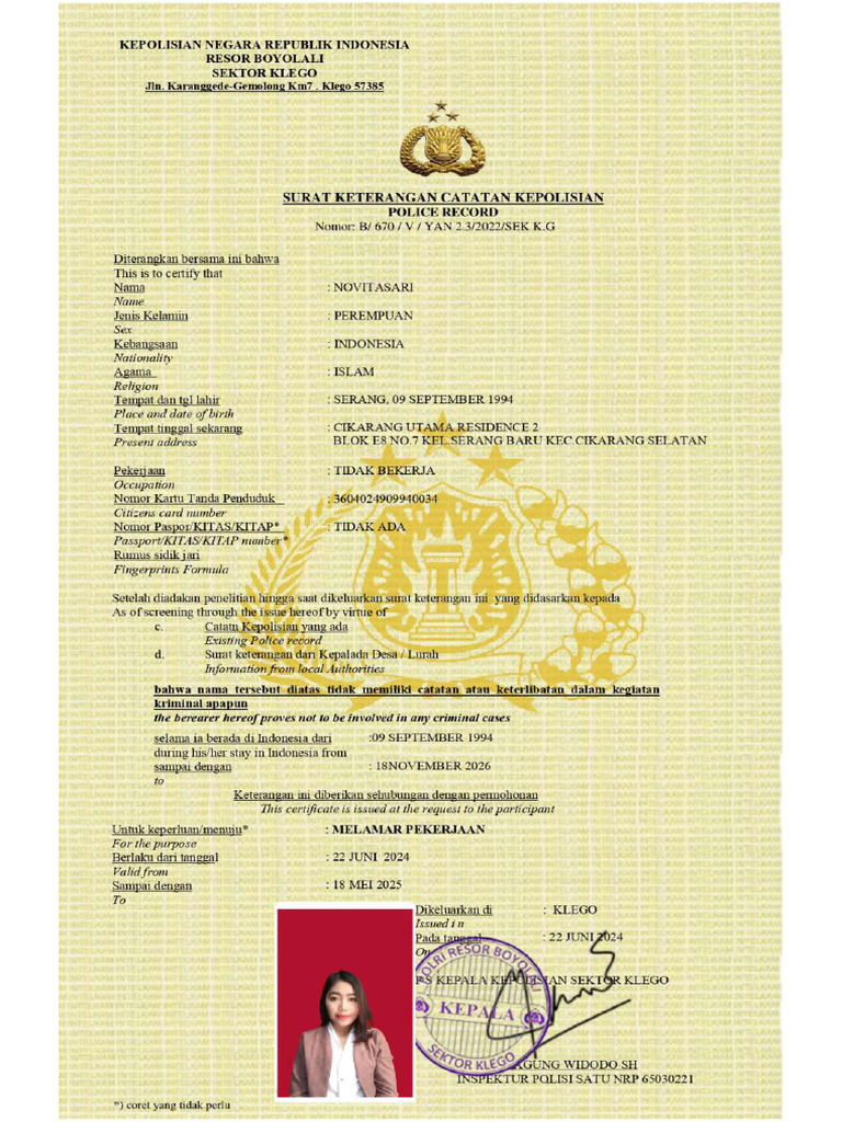 SKCK Novitasari | PDF