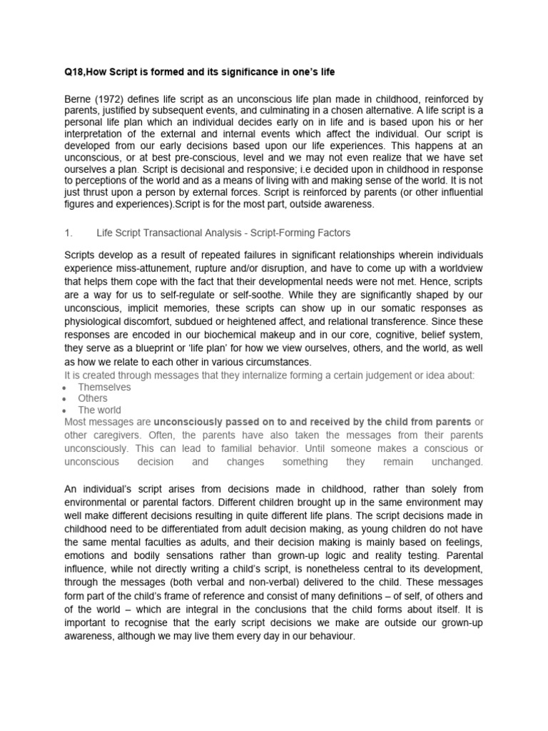 Q18, How Script Is Formed and Its Significance in One's Life | PDF ...