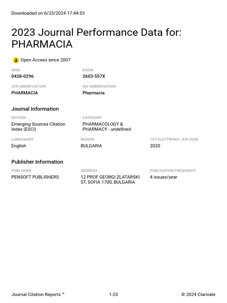 JCR_PHARMACIA_2023 | PDF | Citation | Scholarly Communication