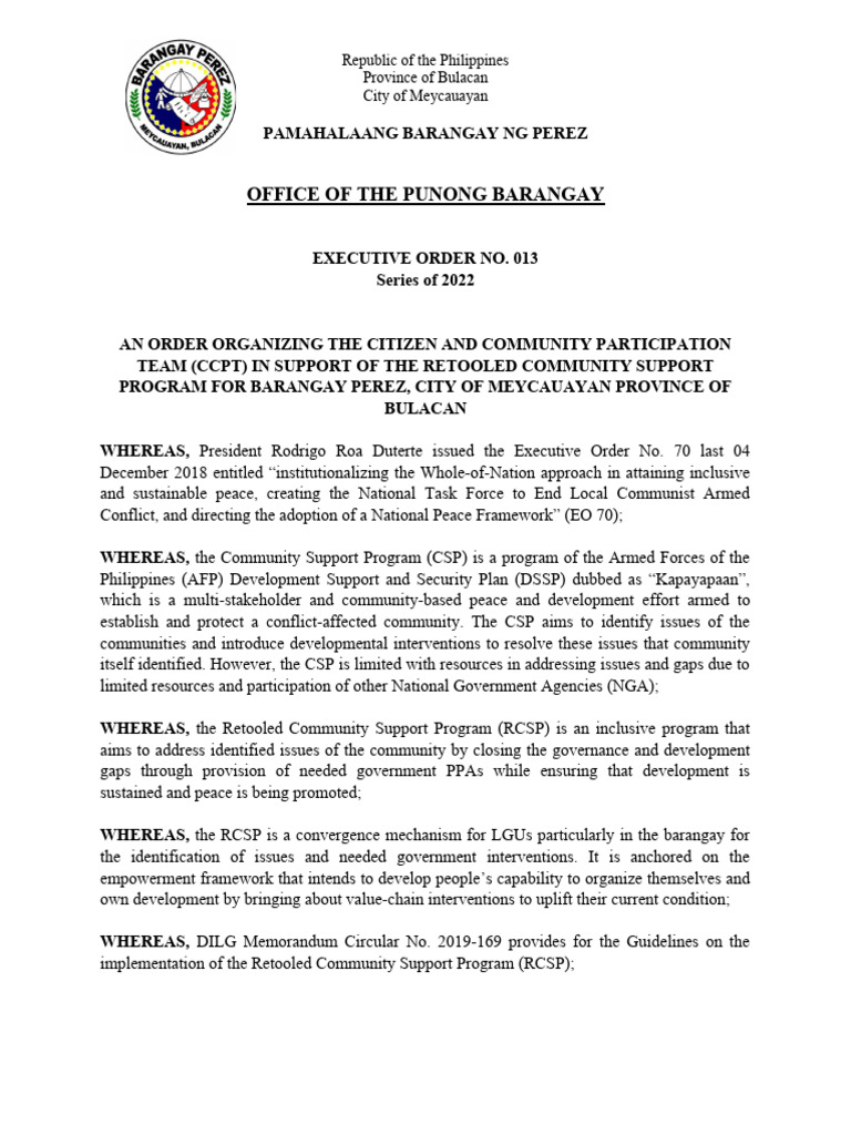 EOx013 - RCSP-Team-Barangay Perez | PDF | Government