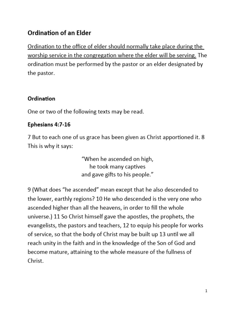 Ordination of An Elder Landscape Orientation | PDF | Elder (Christianity) | Jesus