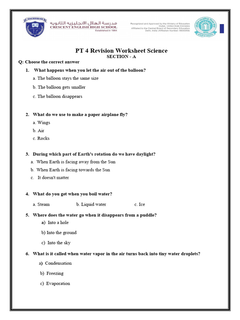 Science PT4 Revision WS - GRADE 1 | PDF | Planets | Water