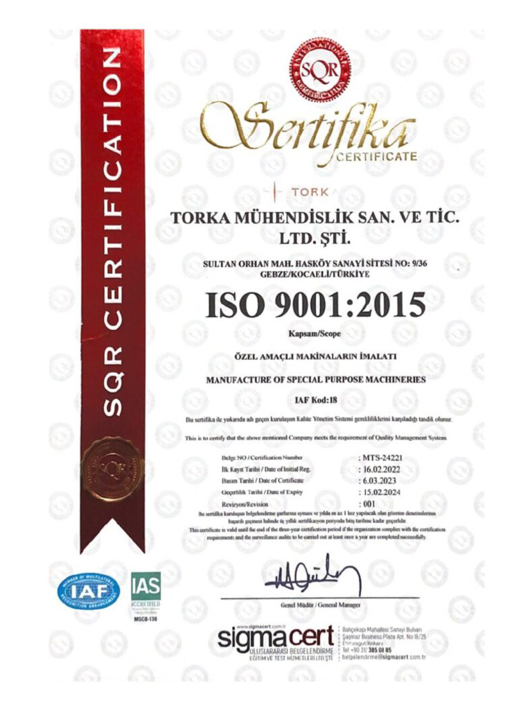 Torka Müh. Sertifikalar | PDF