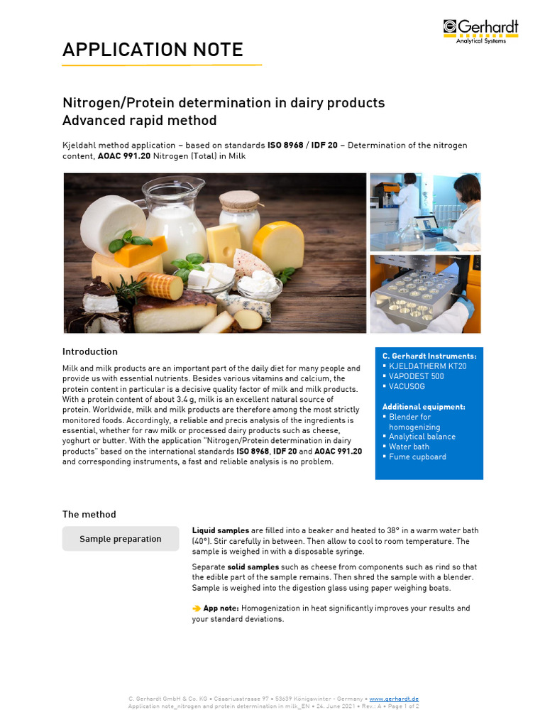 Application Note - Nitrogen and Protein Determination in Milk - English ...