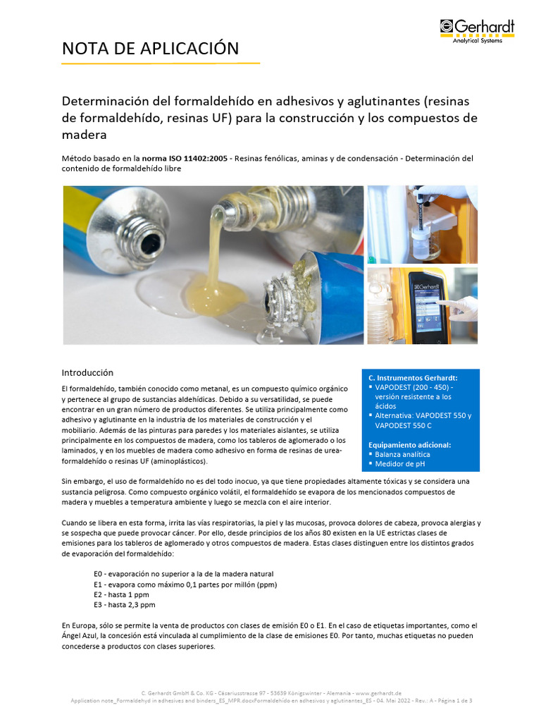 Formaldehído en Adhesivos: Análisis y Métodos | PDF | Formaldehído ...
