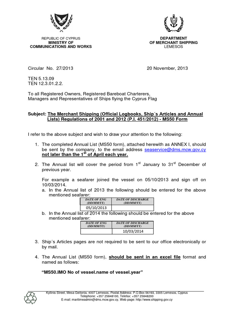 27-2013 (20-11-2013) MS50 Log Book, Ships Articles, Annual List | PDF ...