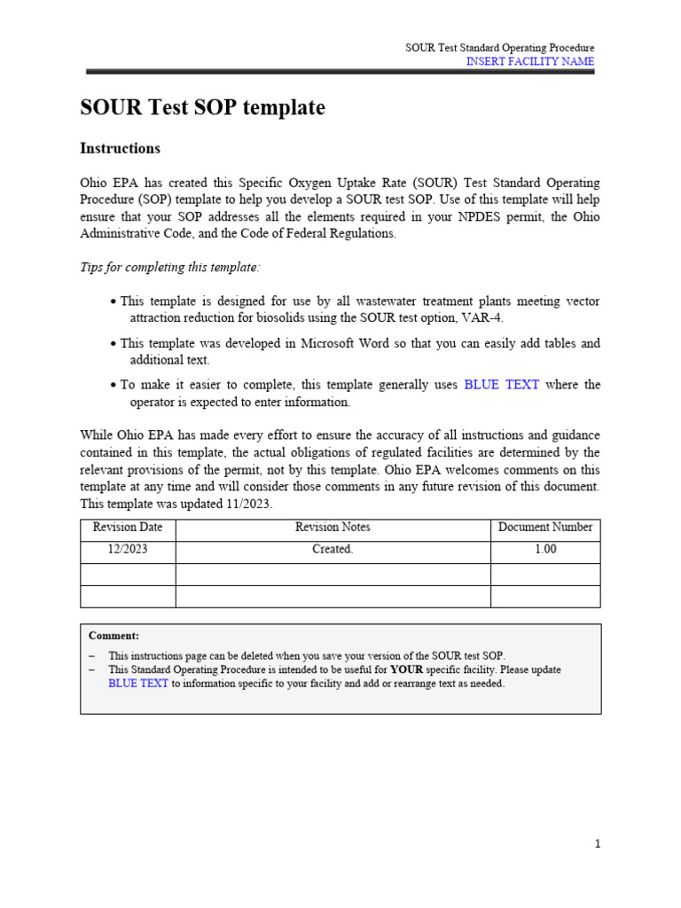 SOUR-Test-SOP-Template | PDF | Anaerobic Digestion | Clean Water Act