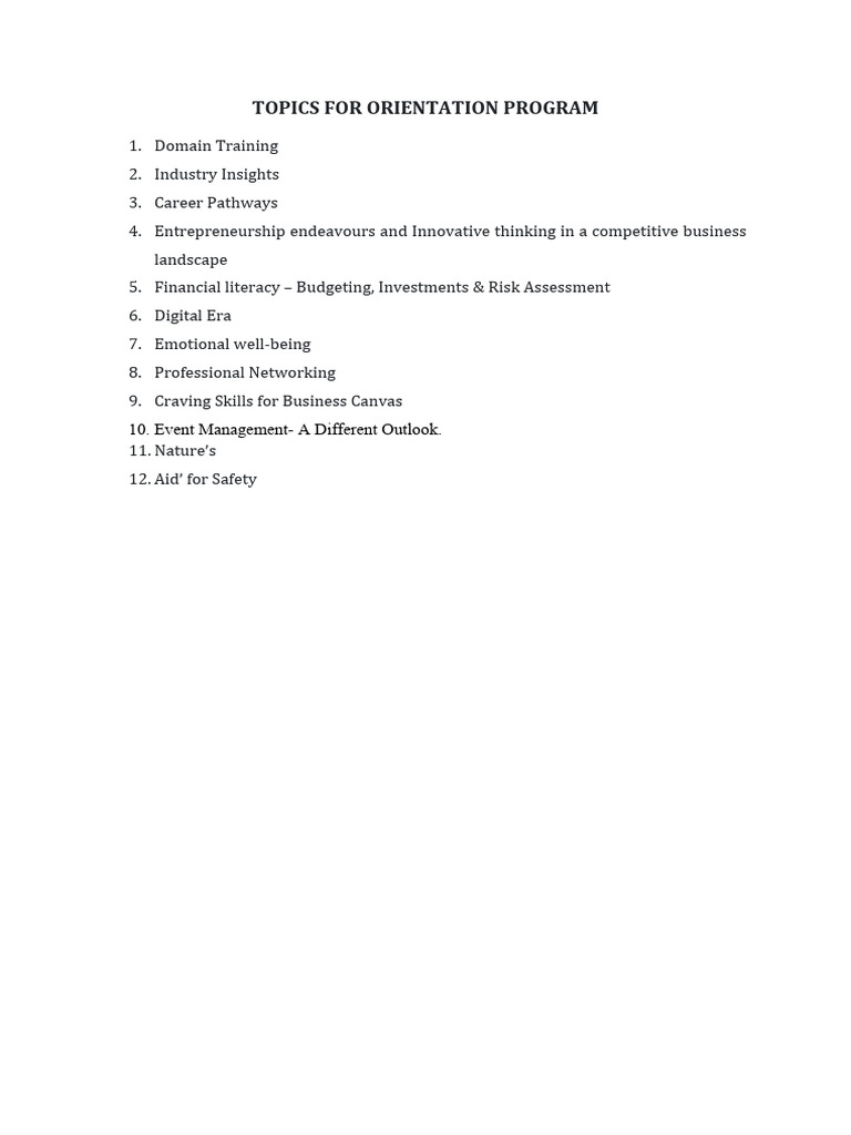 Topics For Orientation Program | PDF