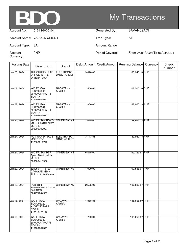 My Transactions | PDF | Debit Card | Banks