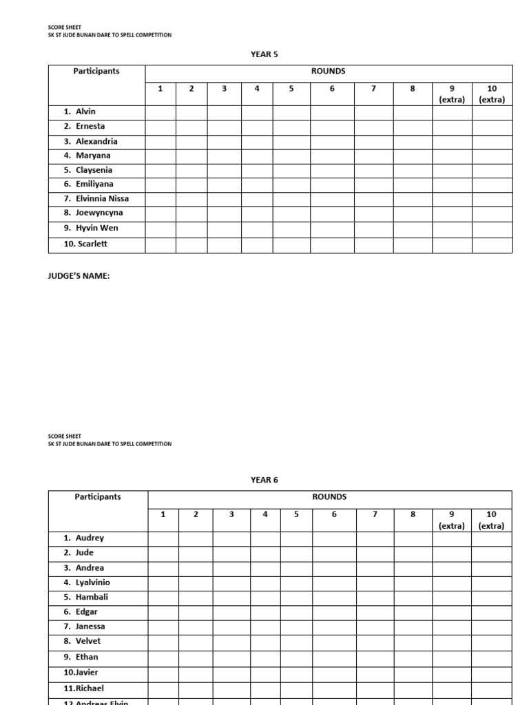 Dare To Spell Score Sheet | PDF