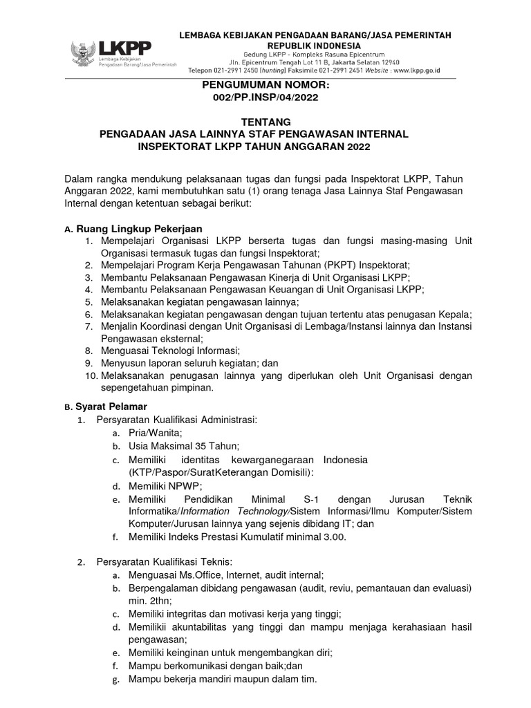 Rekrutmen LKPP 2022 - 1 | PDF