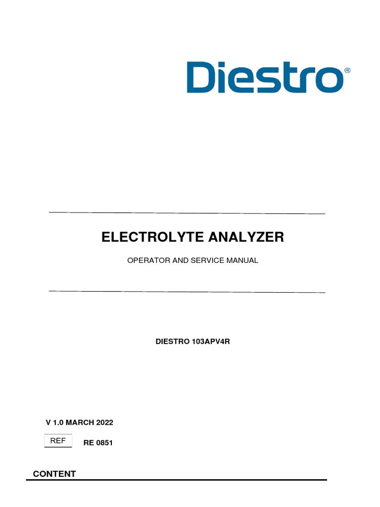 DIESTRO ELECTROLYTE ANALYZER 103AP-V4R-V1.0-MARCH-2022-ENG | PDF | Ph ...