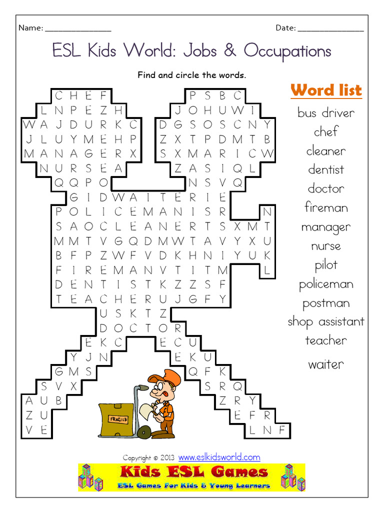 Jobs and Occupations Wordsearch | PDF | Word Puzzles