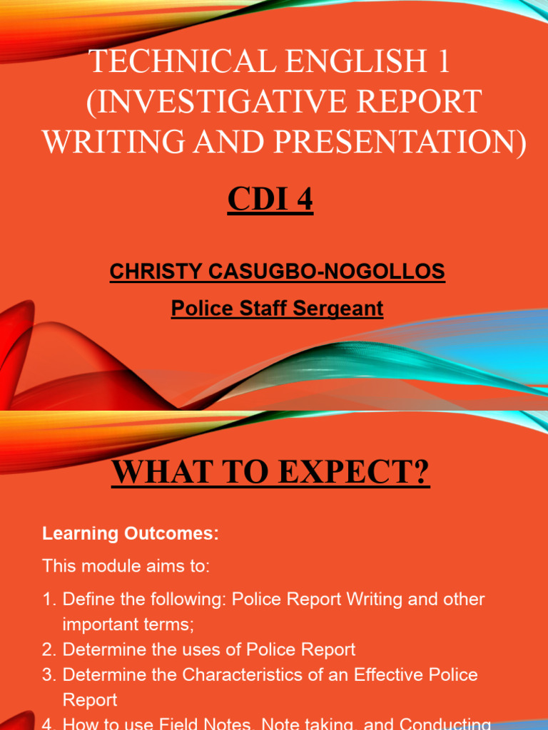 POLICE REPORT WRITING LECTURE Prelim | PDF | Crimes | Crime & Violence