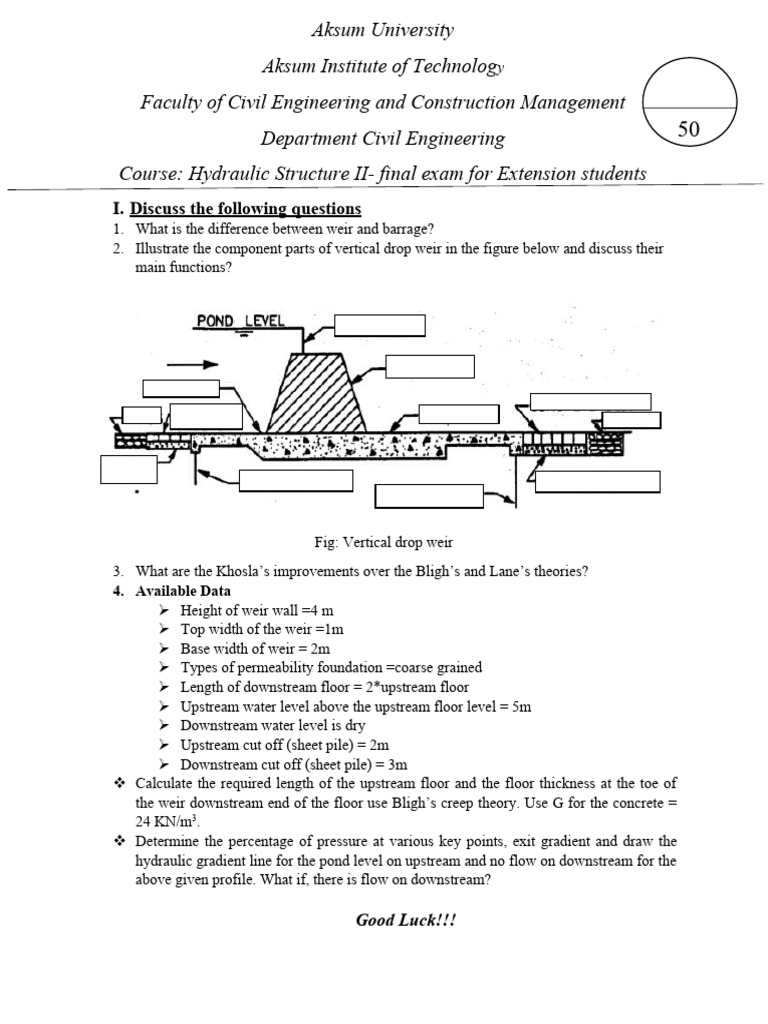 Hydraulic Structures II Exam Guide | PDF
