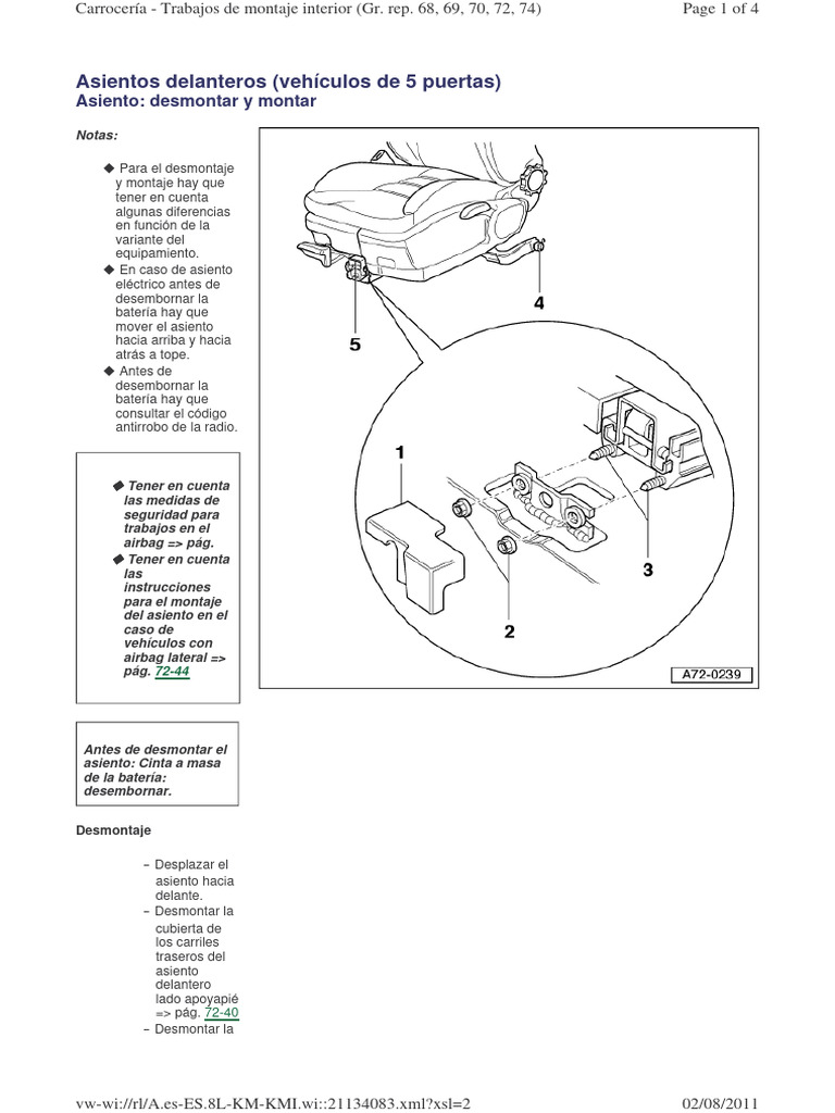 Asiento Normal A3 8L Desmontar y Montar | PDF | Vehículo de motor | Vehículos terrestres