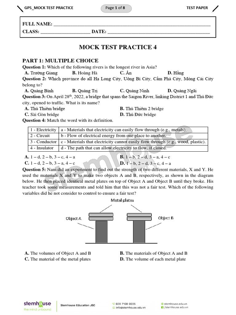 GP5 Mock Test Practice Paper | PDF | Electricity