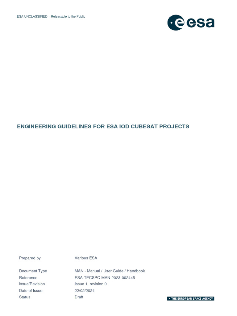 ESA CubeSat Guidelines Iss 1 Rev 1 Feb 2024 | PDF | Spacecraft ... ESA CubeSat Guidelines Iss 1 Rev 1 Feb 2024 | PDF | Spacecraft ...