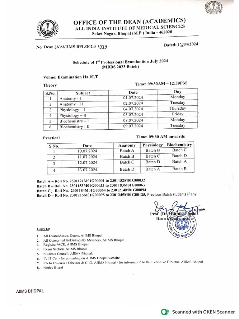 1st Prof Exam MBBS-2023 Batch 240614 224149 | PDF