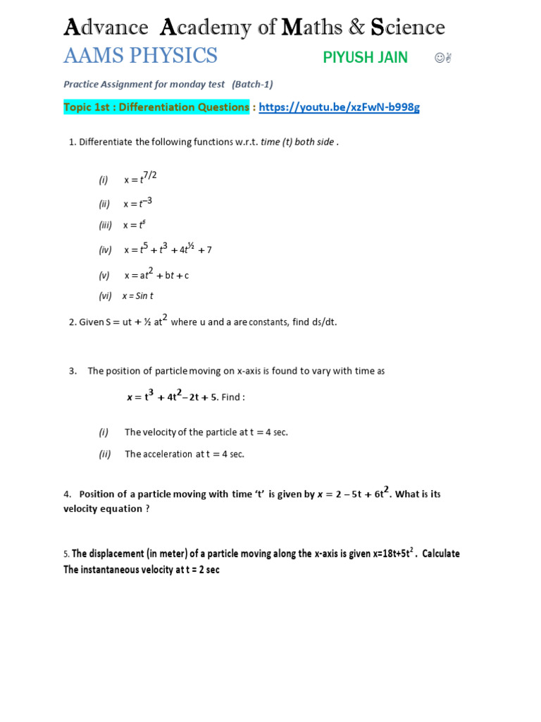 Monday Test Practice Assignment | PDF | Force | Velocity