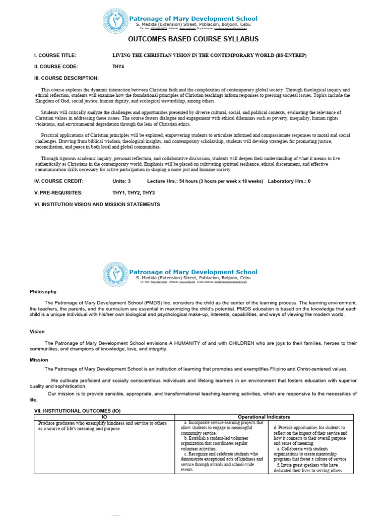 Theo-Thy4-Obe Syllabus-Bs-Entrep | PDF | Sustainability | Justice