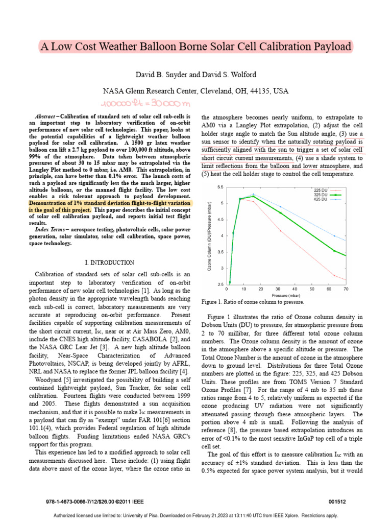 A Low Cost Weather Balloon Borne Solar Cell Calibration Payload Pdf Solar Cell Analog To