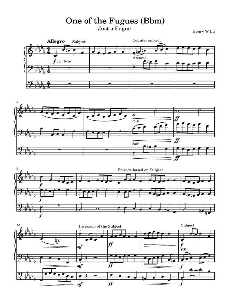 One of The Fugue (BB Minor) | PDF | Musical Compositions | Musical Forms
