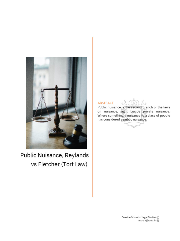Public Nuisance, Reylands Vs Fletcher (Tort Law) .PDF - 20240130 ...