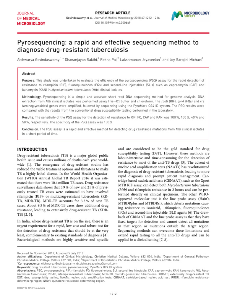 Pyrosequencing Detecting AMR To M Tuberculosis | PDF | Tuberculosis ...