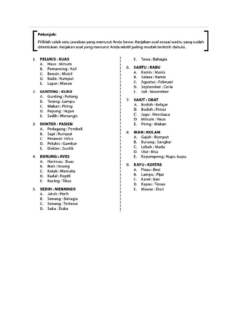 Latihan Analogi Verbal | PDF