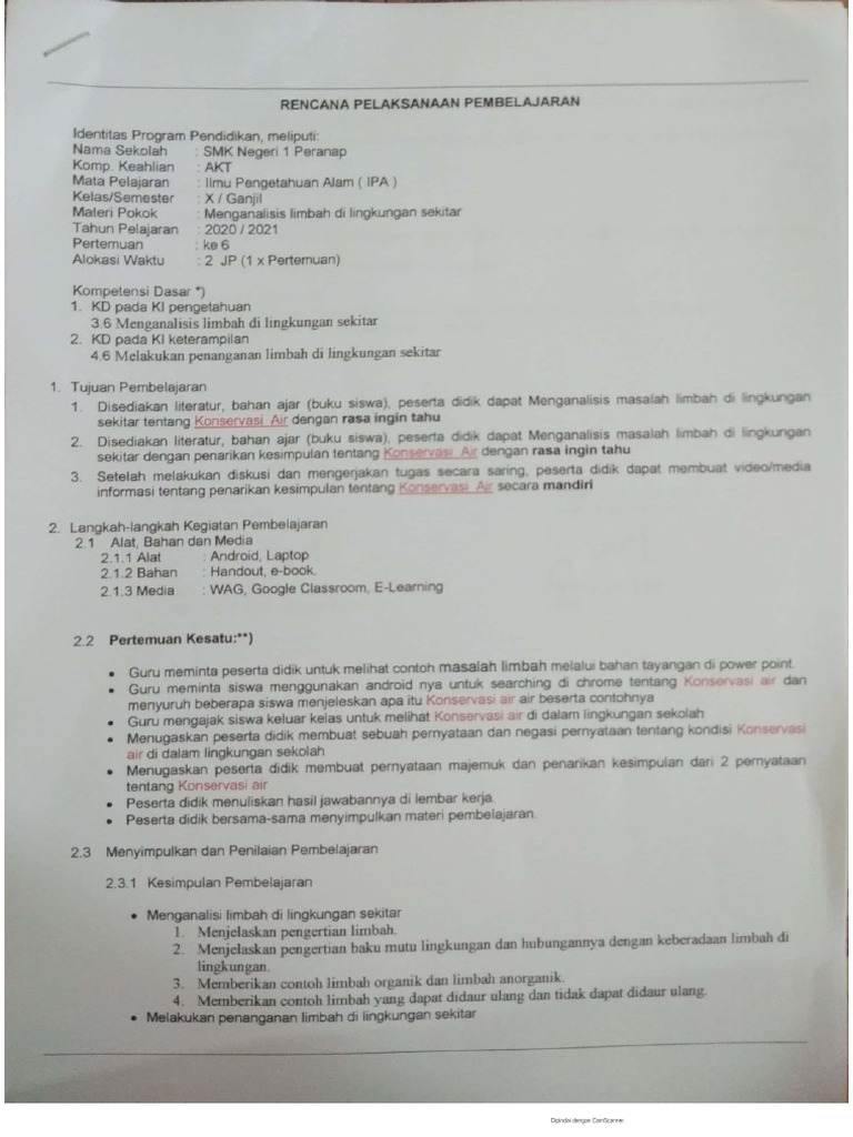 Contoh RPP Adiwiyata | PDF