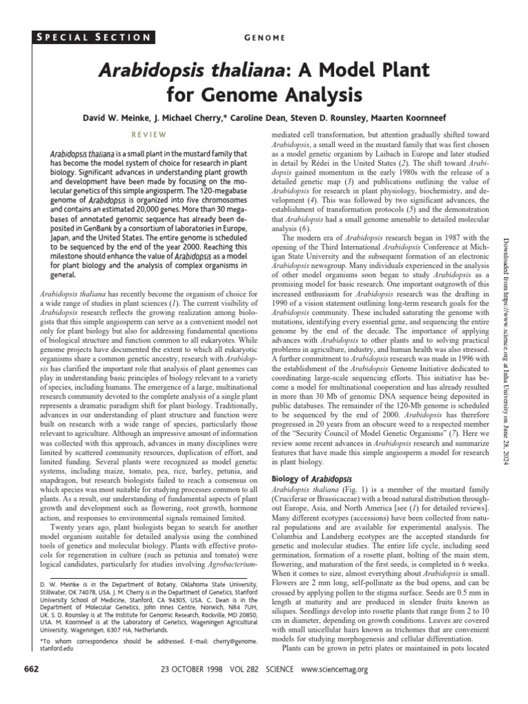 Science 282 5389 662 | PDF | Arabidopsis Thaliana | Genome