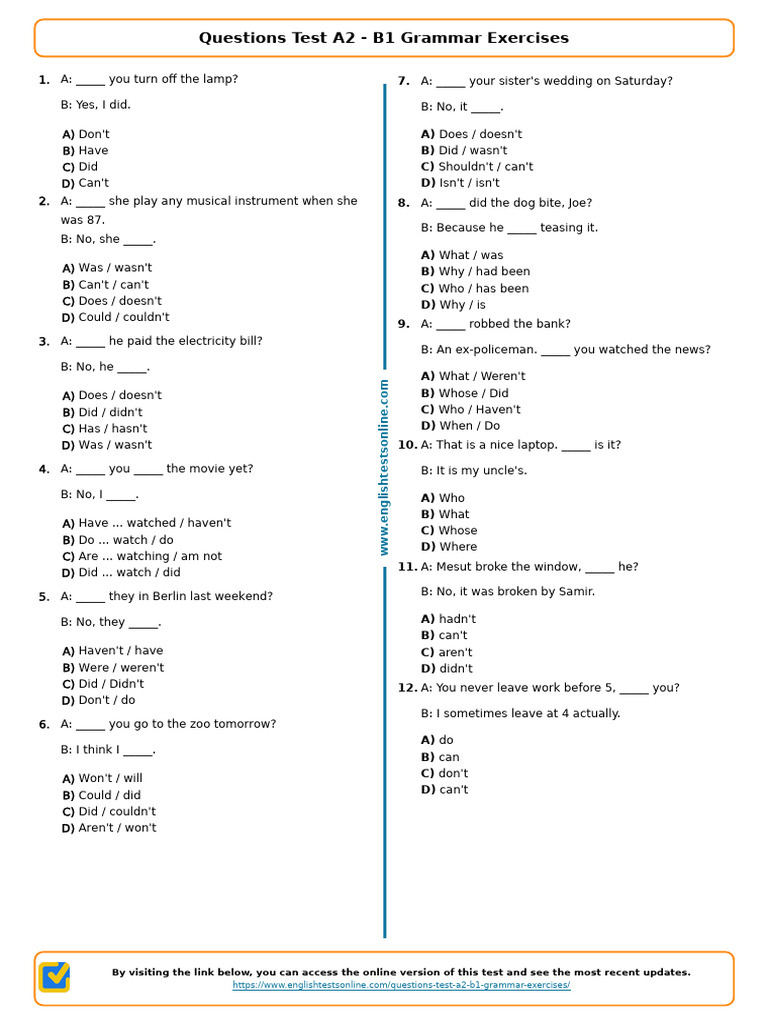 A2-B1 Grammar Exercises with Answers | PDF
