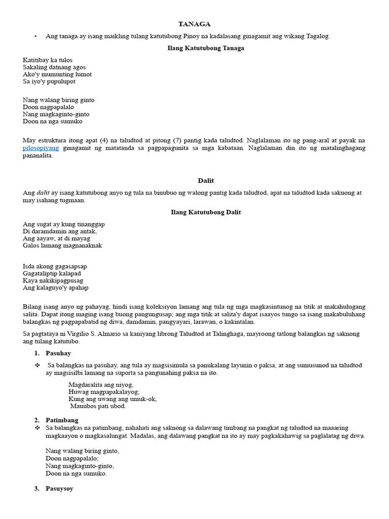 Tanaga at Dalit | PDF