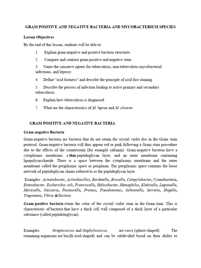 Lec 3 Mycobacterium Species and Gram Positive and Negative Bacteria | PDF | Gram Positive ...