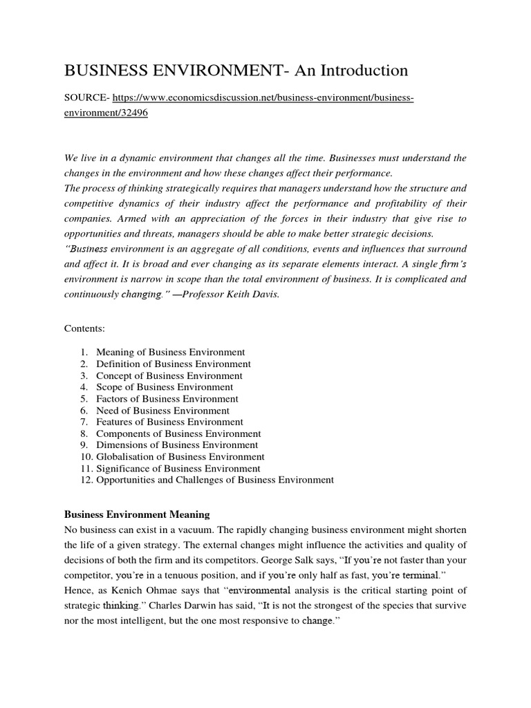 Business Environment Module 1 - Handout | PDF | Globalization | Economics