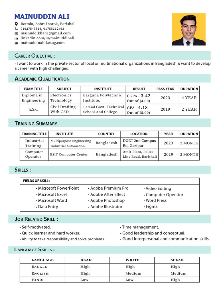 Mainuddin Ali Resume Barisal | PDF | Career & Growth