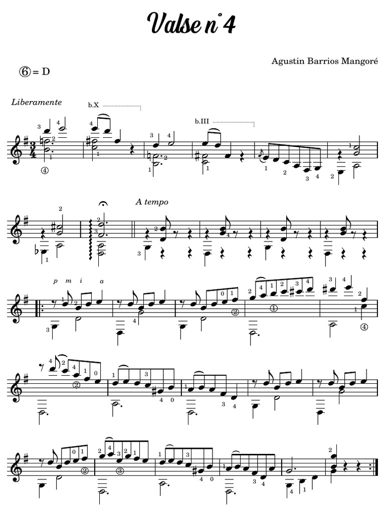Valse 4 - Agustin Barrios | PDF | Classical Guitar | Composers